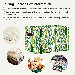 Large Storage Basket Green Cacti Cactus Foldable Storage Box Organizer Bins with Handles for Bedroom Home Office