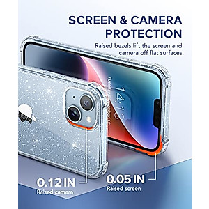 BERFY [5 in 1 for iPhone 14 Plus Case Clear Glitter, with 2X Screen Protector + 2X Camera Lens Protector [Non-Yellowing] Sparkle Bling Hard Shockproof Phone Case for Women Girls 6.7", Shiny Clear