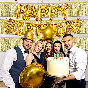 3 Pack 10 Ft Light Gold Foil Fringe Garland Metallic Streamers Tinsel Banner Wall Hanging Garland Backdrop for Parade Floats, Halloween, Christmas, Thanksgiving, New Year Party Decorations