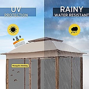 INTER HUT 11x11 Outdoor Pop up Gazebo Tent with Mesh Walls for Patio, Lawn, Backyard and Deck, Beige