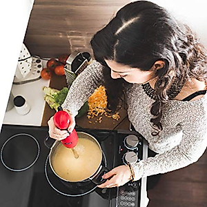 BELLA Immersion Hand Blender with Whisk Attachment, Quickly Mixes Sauces, Purees Soups, Smoothies & Dips, BPA-Free, Easy To Clean, Stainless Steel/Red
