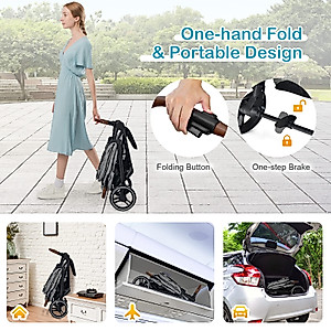 HONEY JOY Baby Stroller, Foldable High Landscape Infant Carriage with Foot Cover, Adjustable Backrest & Canopy, Suspension Wheels & Storage Basket, Newborn Pushchair Stroller for Boys Girls (Gray)