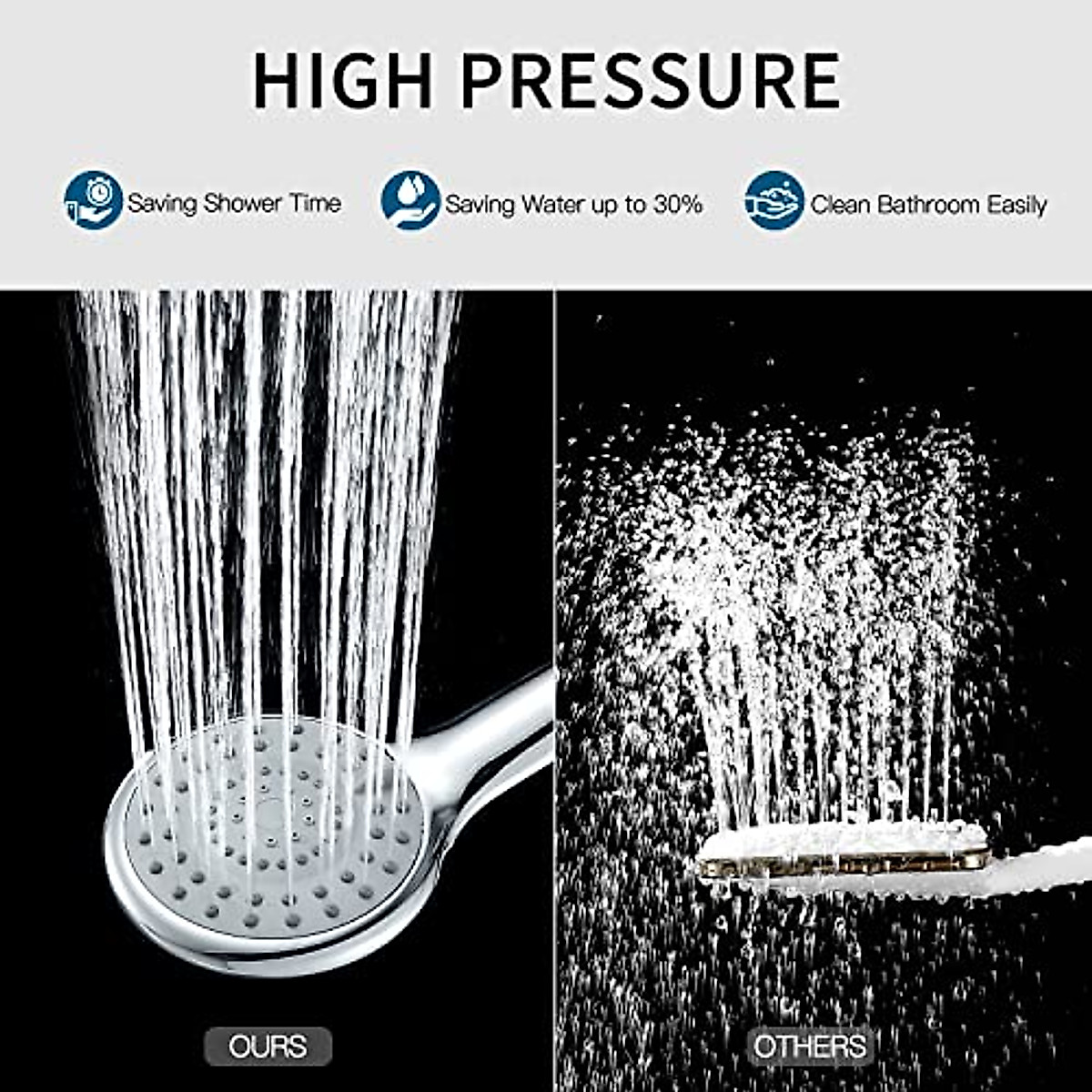 DOILIESE Shower Heads with Handheld Spray 5-Mode,Anti-clog Nozzles Shower Heads High Pressure,Hand Held Shower Head with Long Hose 60inch Chrome