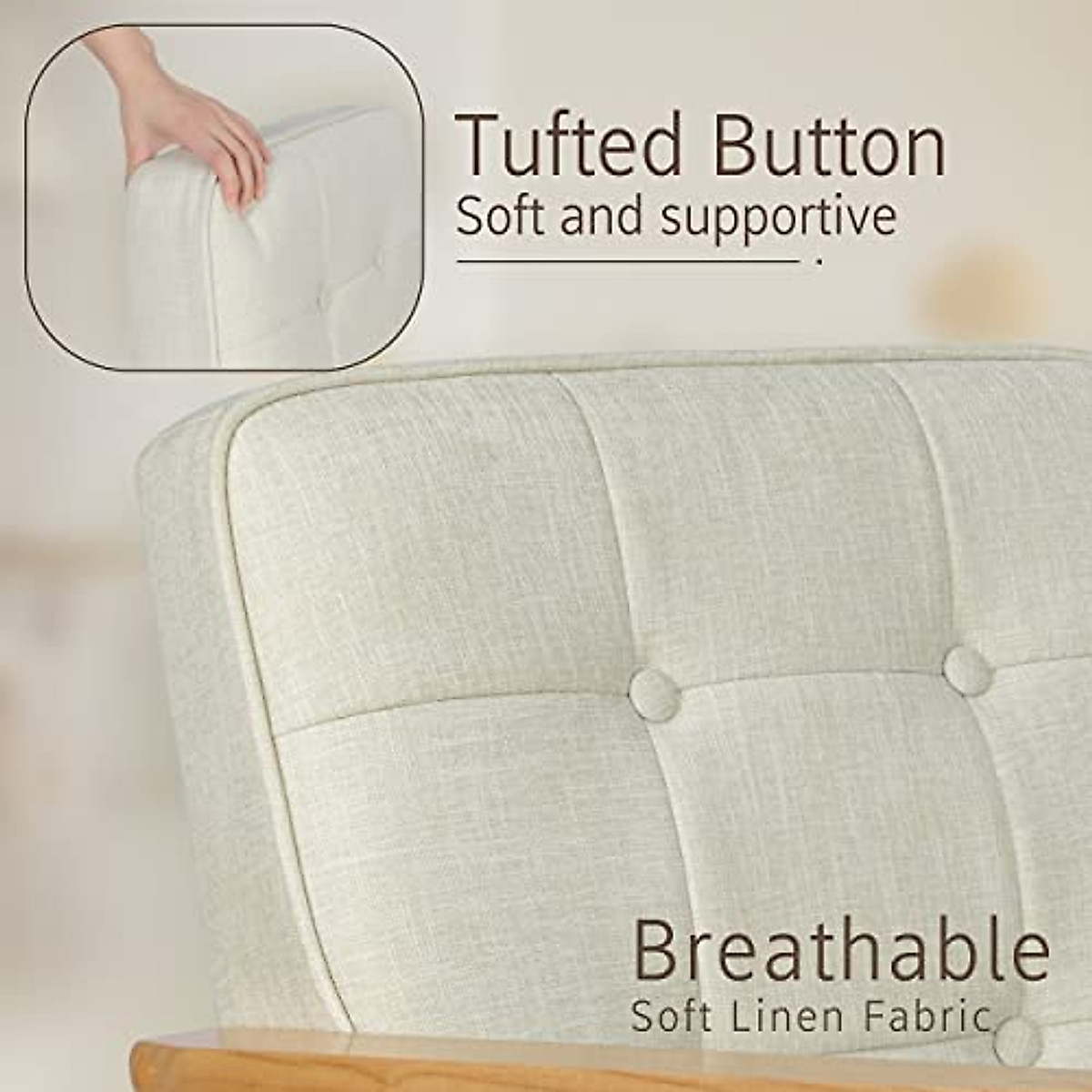 Okeysen Mid Century Modern Accent Chair, Retro Wood and Fabric Armchairs Side Chair, Lounge Reading Comfy Arm Chair for Living Room, Bedroom, Office