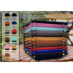 Customized Leather Valet Tray with Snaps Jewelry Key Coin Watch Glasses Tray with Custom Name Text - Wedding Holiday Birthday Corporate Gift (Brown)