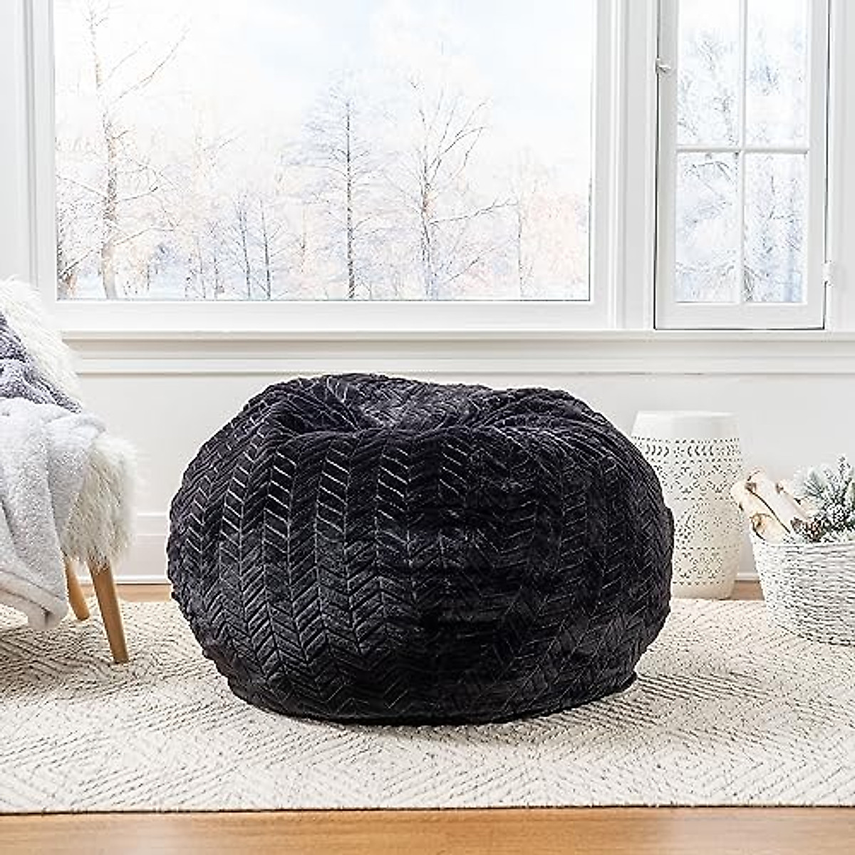 Christopher Knight Home Heavy Metal Inc Meridian Bean Bag Plush Faux Fur Chair | Comfortable and Fun Beanbag for The Whole Family| Non-Spill Memory Foam Filling (Black), Small