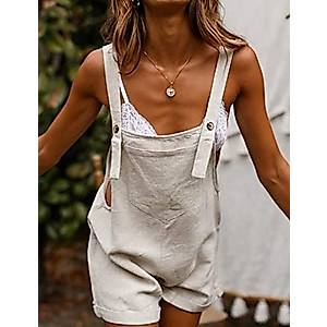 SCUSTY Women's Casual Loose Cotton Linen Shortalls Adjustable Straps Overall Shorts Jumpsuits Rompers(Beige-M)