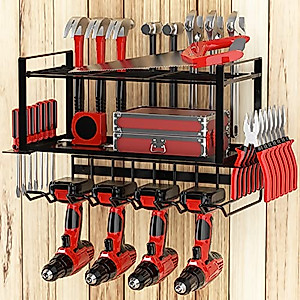 YS YARSHUNG Power Tool Organizer, Upgrade Garage Tool Organizers and Storage with Stainless Steel Plate, Drill Holder Wall Mount, Heavy Duty Metal Tool Shelf for Cordless Drill with Removable Design