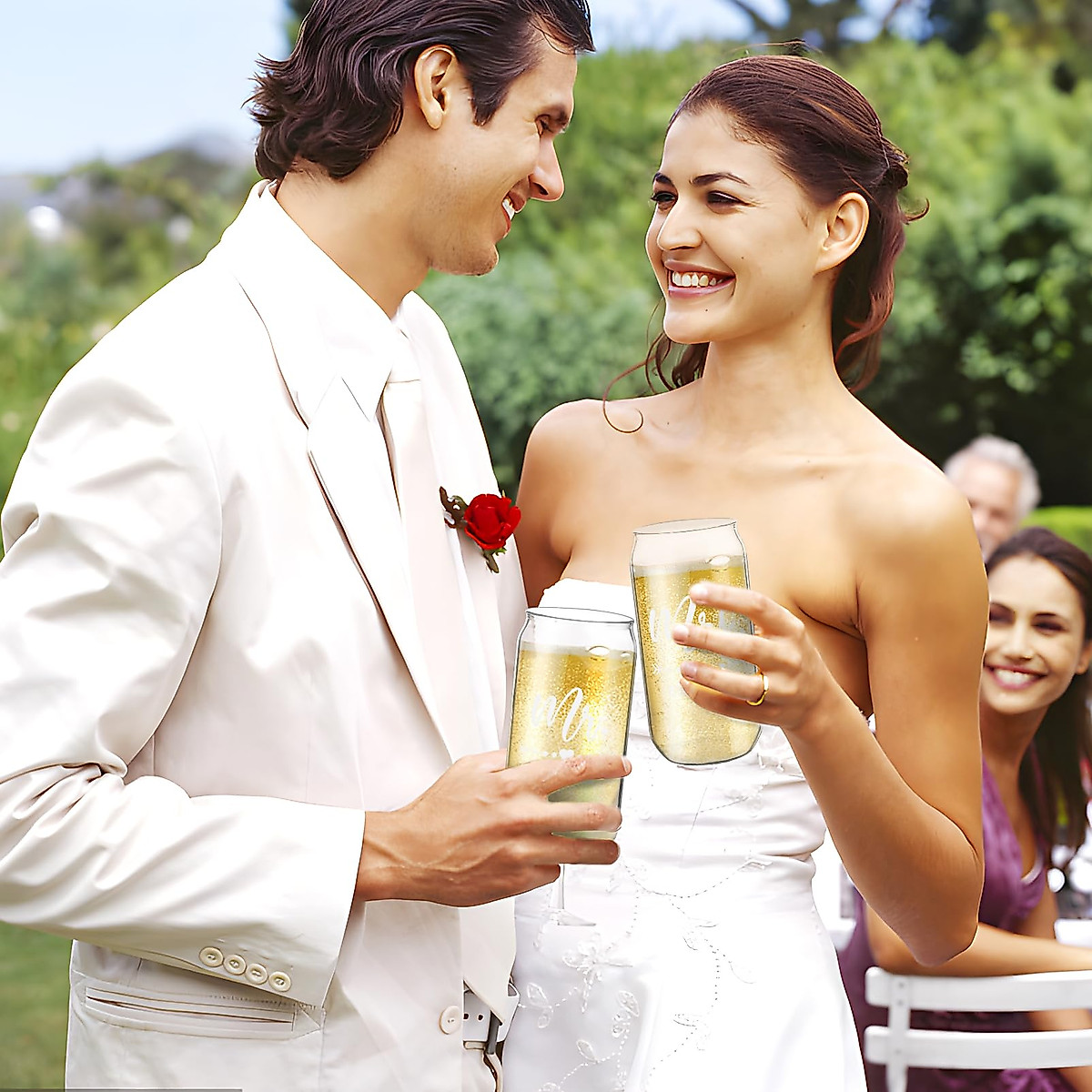 fcaylo Iced Coffee Cups-Mr and Mrs Gifts Wedding Gifts for Couples 2024 Bridal Shower Gifts Glass Tumbler Set With Straw Newlyweds Bride To Be Christmas Gifts for Couples