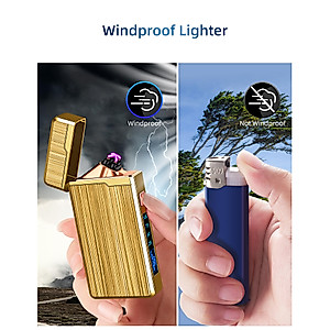 ULMCULM 2 PACK Electric Lighter,USB Rechargeable Lighter, Plasma Dual Arc Lighter, Windproof Flameless Lighter, Pocket Metal Lighter with LED Battery Indication for Indoor Outdoor (Black&Gold)