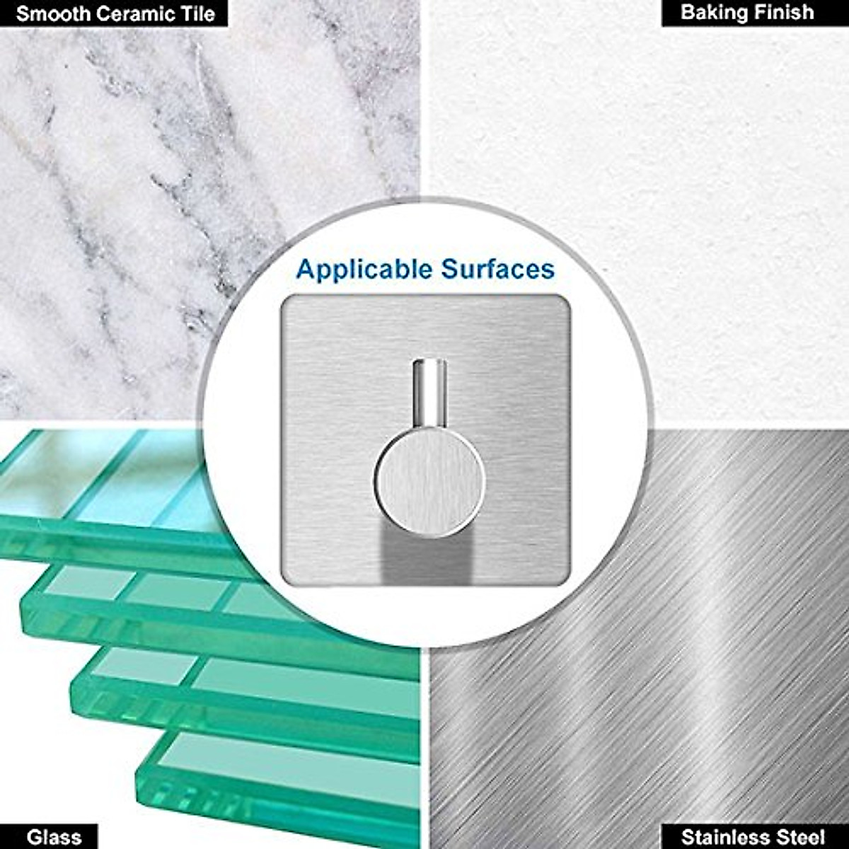 FrontTech Adhesive Hooks Heavy Duty Wall Hooks Waterproof Stainless Steel Hooks for Hanging Coat, Hat,Towel Robe Hook Rack Wall Mount- Bathroom and Bedroom 4-Packs