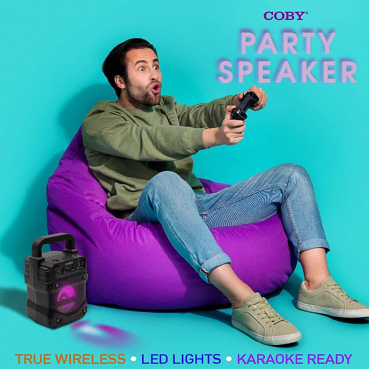Coby Portable Bluetooth Speaker | Wireless PA System with FM Radio | Microphone Input | Karaoke Machine with Lights | Perfect for Kids Adults Outdoors