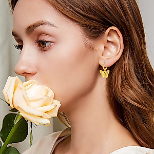 BETHZA Diamond Butterfly Huggie Earrings Gold Plated 925 Sterling Silver Dainty Butterfly Dangle Earrings D Color Diamonds Jewelry Gifts for Women