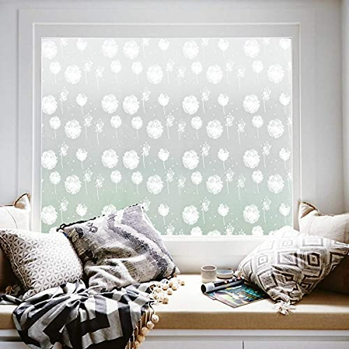 Viseeko Privacy Window Film Non-Adhesive Window Film Frosted Static Cling Glass Film Dandelion Patterns Window Stickers for Doors Home Living Room Kids Bedroom (17.5 x 78.7Inches)