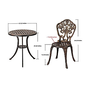 ZOTORUN Bistro Set 3 Piece Rustproof Cast Aluminum Patio Furniture Sets 2 Chairs and 1 Round Table Outdoor, Garden, Patio, Balcony, Bronze