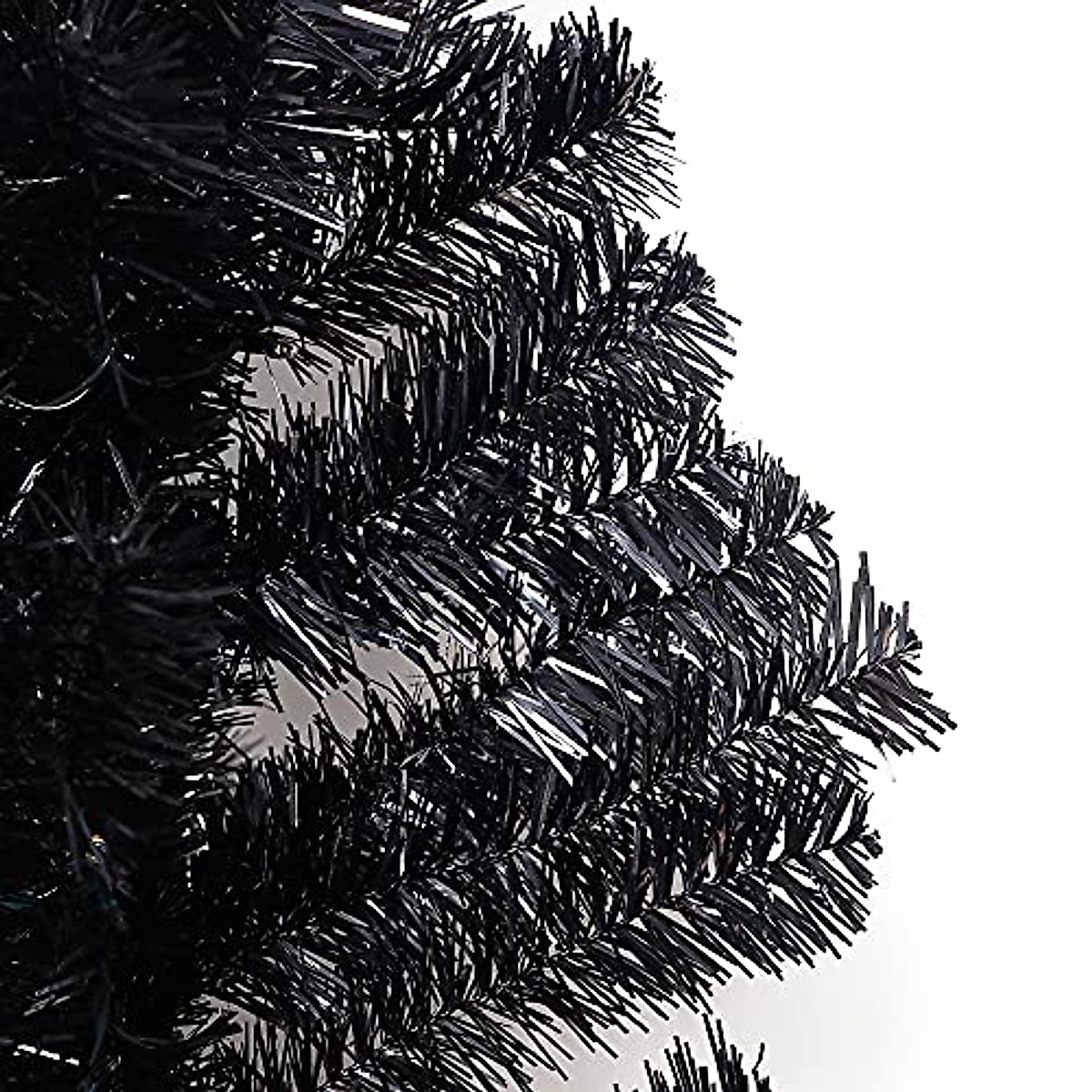 Juegoal Lighted Artificial Halloween Christmas Tree, Pre-lit 4 FT Black Tinsel Xmas Pine Trees, Light up with 70 LED Lights Battery Powered, 8 Modes & Timer for Home Office Party Decorations