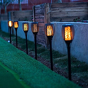 zkee Solar Torch Light with Flickering Flame,Fire Effect Lantern,Dancing Flame,Solar Garden Light, Dust to Dawn,Outdoor Waterproof Garden Decoration, Solar Powered Stick Light (Set of 6)