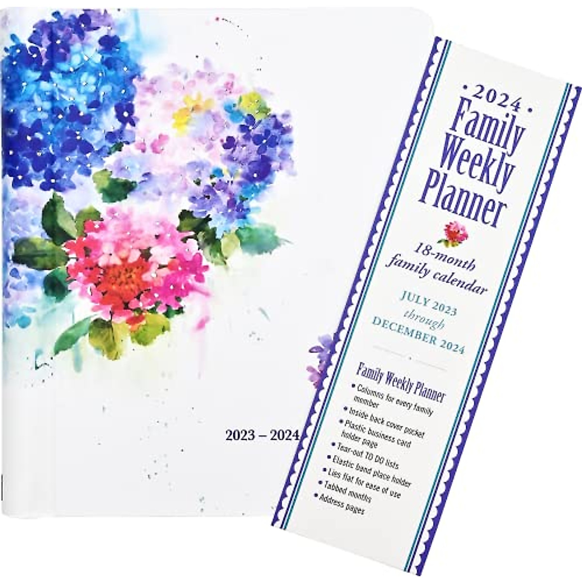 2024 Hydrangeas Family Weekly Planner (18 months, July 2023 to Dec 2024)