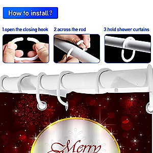 CALARVUK 4PC Merry Christmas Bathroom Sets with Shower Curtain and Rugs, Golden Christmas Bells Shower Curtain Set with Non-Slip Rugs, Toilet Lid Cover and Bath Mat, Holiday Bathroom Decoration Set