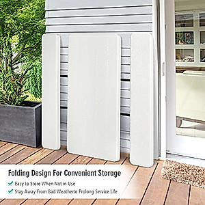 Tangkula Folding Picnic Table with 2 Benches, Outdoor Metal Camping Table Set with Plastic Wood-Like Texture Tabletop & Steel Frame, Foldable Camping Table for Picnic, Party, BBQ (White)