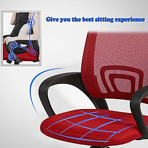 Desk Chair Home Office Chair, Mesh Computer Chairs with Lumbar Support& Armrests, Adjustable Ergonomic Mid-Back Computer Desk Chair, Executive Rolling Swivel Task Chair for Adults,Red