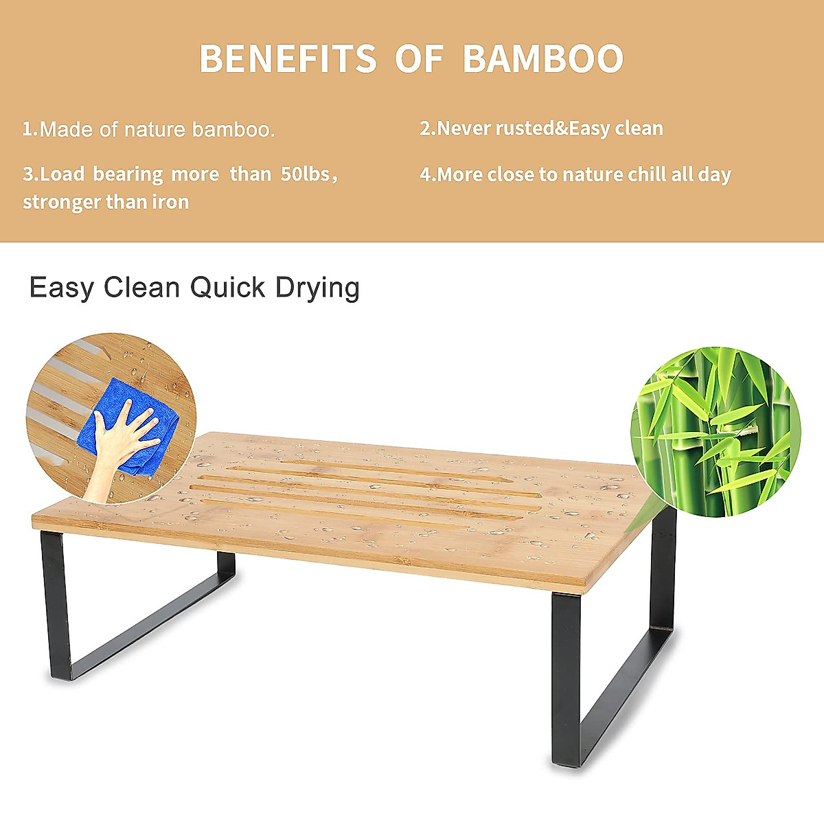 OUTWOLF 2 Pack Monitor Stand Riser,Bamboo Dual Desk Organizer with Rubber Non Slip Pieces for Computer Laptop Printer,Upgrated Version.