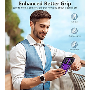 FNTCASE Case for Samsung Galaxy A14-5G: Military Grade Drop Proof Protection Rugged Protective A14 Cell Phone Cover with Built-in Kickstand & Slide - Shockproof TPU Matte Textured Tough Cases - Purple