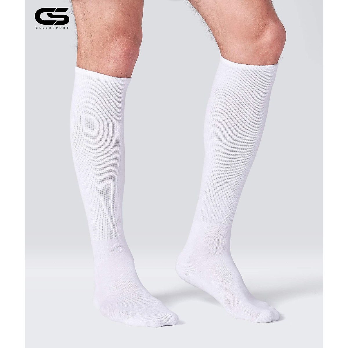 CELERSPORT 2 Pack Baseball Soccer Softball Socks For Youth Kids Men Women Multi-sport Tube Socks White Medium