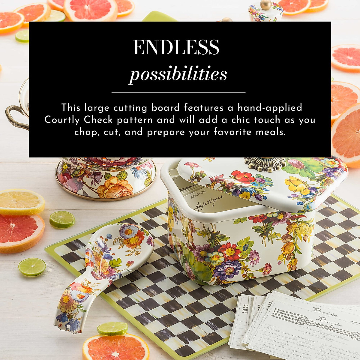 MacKenzie-Childs Courtly Check Large Cutting Board, Tempered-Glass Cutting Board for Kitchen Use