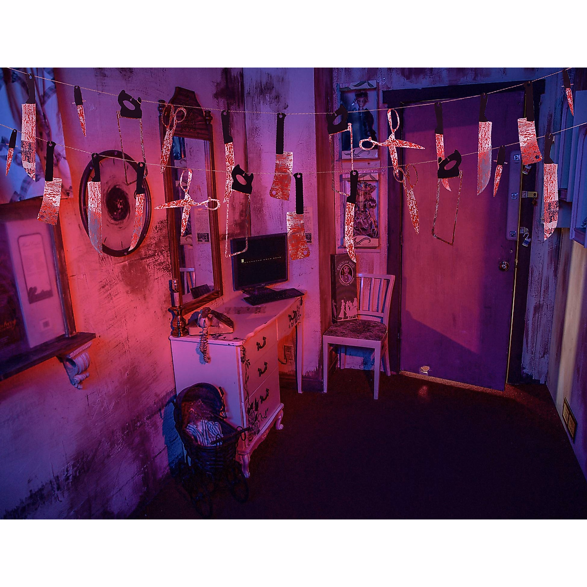 Halloween Party Decorations Bloody Banner: Horror Scary Garland Decor for Creepy Movie Theme Birthday Carnival Spooky Props Supplies, 4PCS