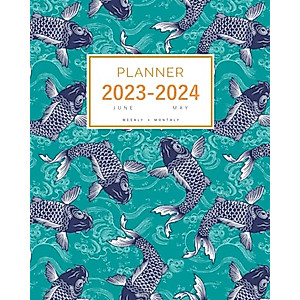 Planner 2023-2024: 8x10 Weekly and Monthly Organizer Large from June 2023 to May 2024 | Japanese Style Carp Fish Design Teal