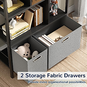 armocity 74 Inch Tall Bookshelf, 6 Tier Bookcase with Drawers, Modern Book Shelf Display Standing Shelf Units with Storage, Wood and Metal Bookshelves for Living Room, Bedroom, Home Office, Black