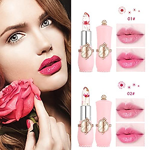 LZYLLS 2 Pack Crystal Jelly Flower Lipstick,Magic Temperature Color Change Lip Gloss Lip Stick PH Clear Magic Lipstick Long Lasting Nutritious Moisturizing Lip Balm（Set A）