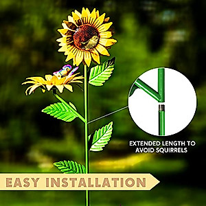 JOIEDOMI Sunflower Bird Feeder, Sunflower Yard Ornament Stakes, Flower Hanging Bird Feeders for Outdoors, Patio, Backyard, Garden
