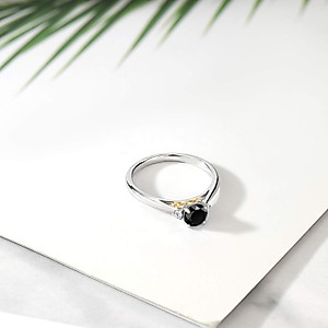 Gem Stone King 925 Sterling Silver and 10K Yellow Gold Black Onyx and White Lab Grown Diamond Engagement Ring For Women (0.51 Cttw, Gemstone December Birthstone, Available in size 5, 6, 7, 8, 9)