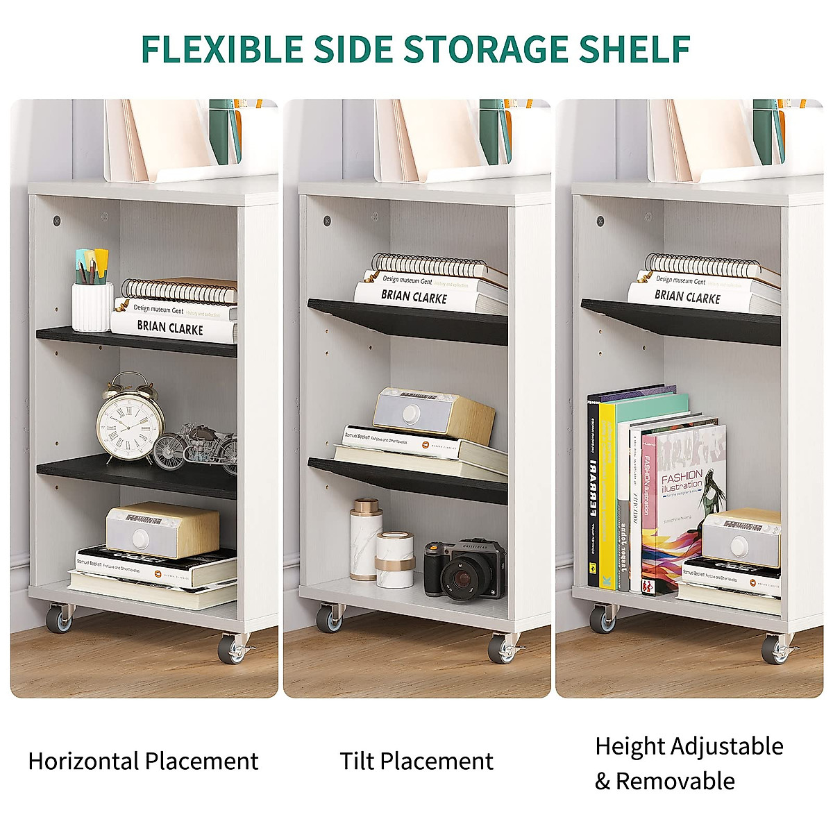 YITAHOME Mobile Wood File Cabinet with Lock, 3 Drawer Lateral Filing Cabinet with Open Side Storage Shelves, Printer Stand Storage Cabinet Fits Letter, A4 Size for Home Office, Black & White