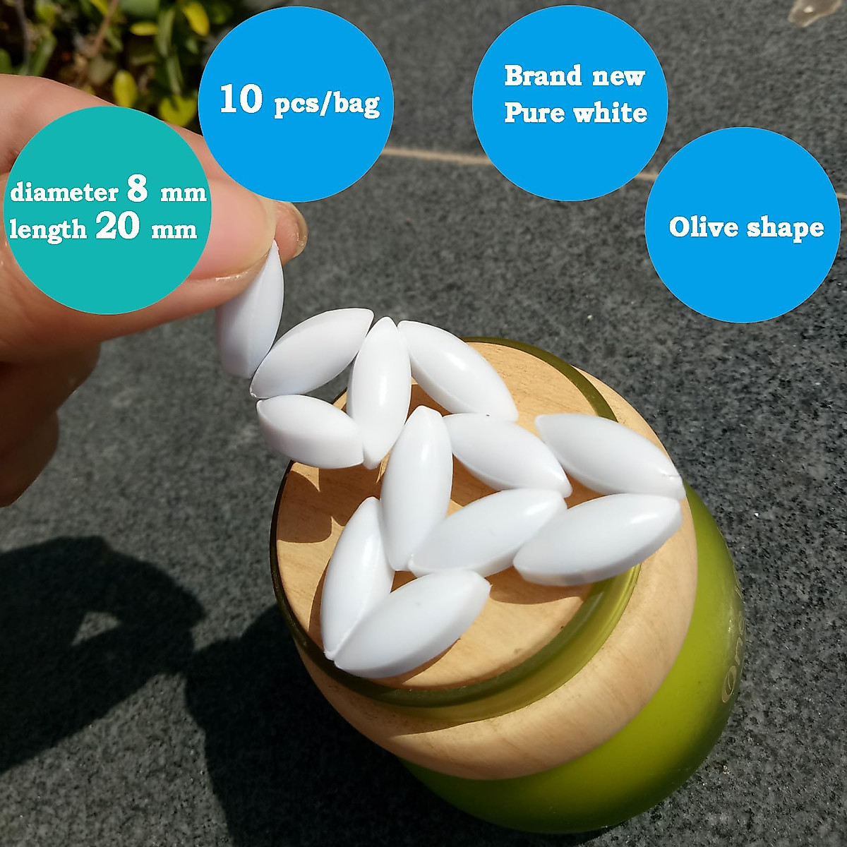 PTFE Magnetic Stirrer Mixer Stir Bars White Color,Olive Shape, (Diameter 8mm,Length 20mm),Pack of 10pcs