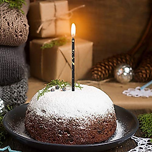 Threlaco 24 Pieces Birthday Candles Long Thin Cake Candle Cupcake Candles for Birthday Wedding Anniversary Graduation Retirement Party Decoration (Black Gold)