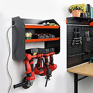 Wallmaster Power Tool Organizer, Wall Mount Drill Holder Garage Storage Tool Shelf Heavy Duty Steel Cordless D Upgraded Drill Charging Station Perfect for Father's Gift