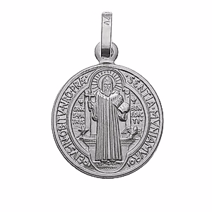 925 Sterling Silver Saint Benedict Charm Pendant Made in Italy, 20mm Diameter