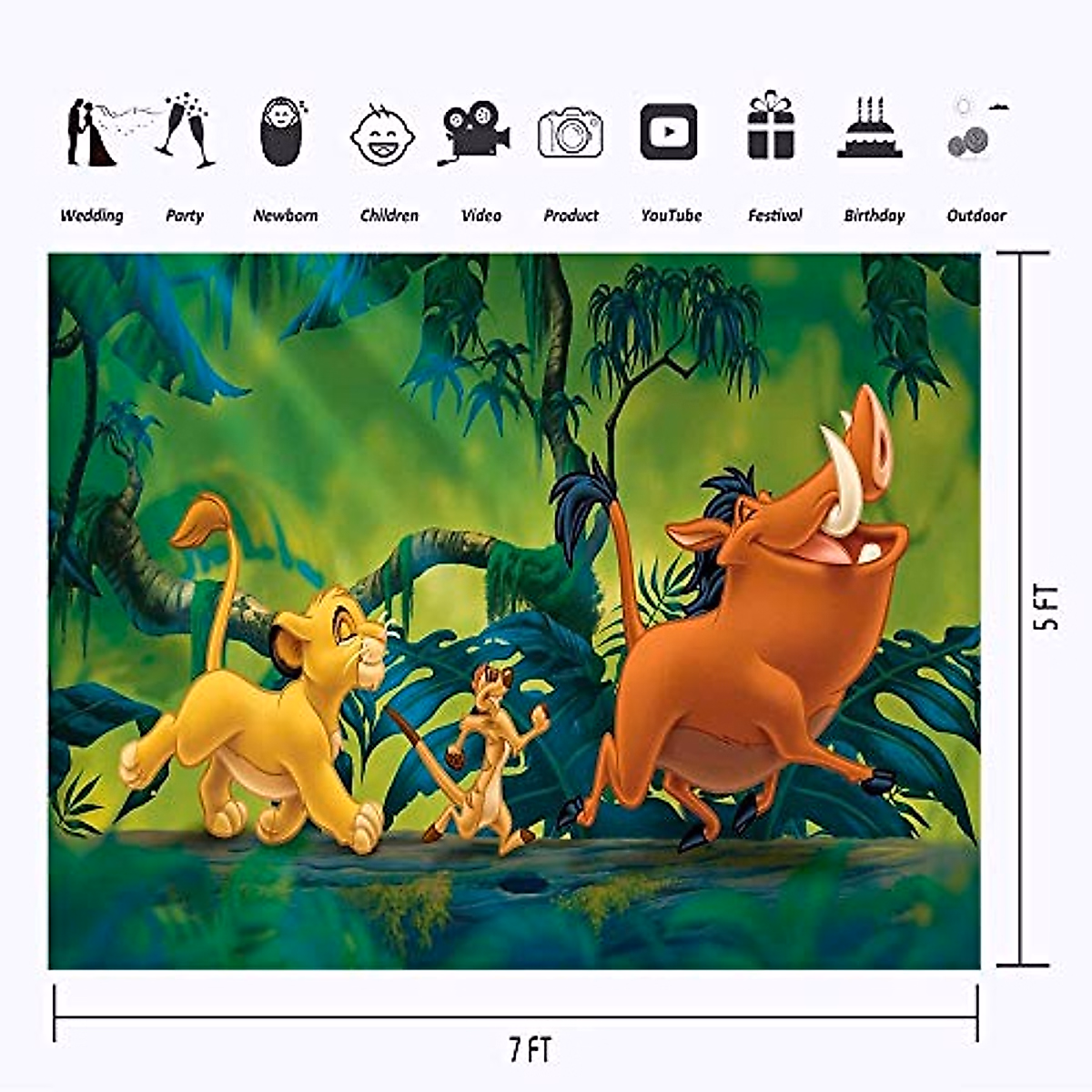 Vinyl Background Drop Lion King Baby Shower 7x5 Tropical Jungle Happy Birthday Photo Backdrop Tabletop Customized Cartoon Lion King Themed Decoration Backdrops for Child