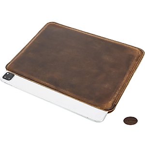CataPurus Top Grain Genuine Leather 12.9" iPad Sleeve Case, Minimalist Vintage Design, Handmade, Compatible with 12.9" iPad Pro 3/4/5/6 Gen, Fits A1876 A1865 A1983 A2014 A2229 A2232, Coffee 12.9 Inch