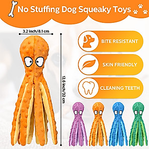 Vinsot 6 Pack Dog Squeaky Toys Octopus No Stuffing Crinkle Plush Dog Toys Durable Interactive Cute Chew Toys for Puppy (Colorful)