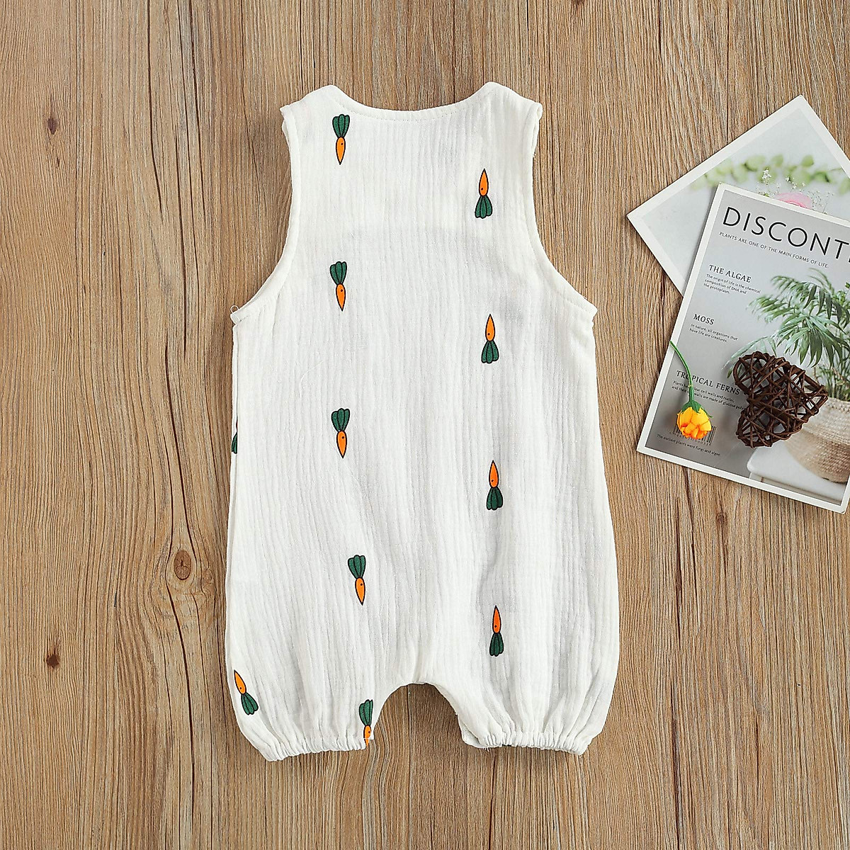 Newborn Baby Fashion Sleeveless Cactus Print Romper for Kids Children Boys Girls Pajamas Cotton One-Piece Suit (Carrot, 12-18M)