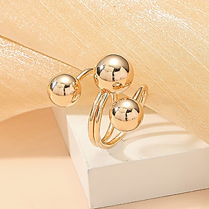 Minimalist Ball Statement Ring for Women Girls Silver Gold Plated Layered 3 Round Balls Open Wrap Finger Rings Comfort Fit Boho Geometric Unique Birthday Party Jewelry Gift Wedding Halloween Size 8