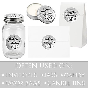 Black and Silver 60th Birthday Thank You Stickers - 1.75 in - 40 Labels