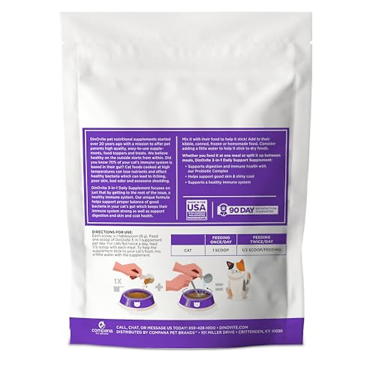 Dinovite for Cats Supplement - Immune + Digestive, Skin + Coat Support, Vitamins, Minerals, Omega 3, Enzymes, Probiotics. Reduces Shedding, Dry Skin, Itching, Stinking, Bald Spots, Seasonal Issues