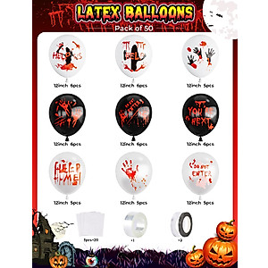 Scary Halloween Balloons,12 Inch Bloody Balloons,Horror Balloons with Blood Handprint,Scary Halloween Decorations for Zombie Vampire,Haunted House, Horror Party Supplies (Scared Style)
