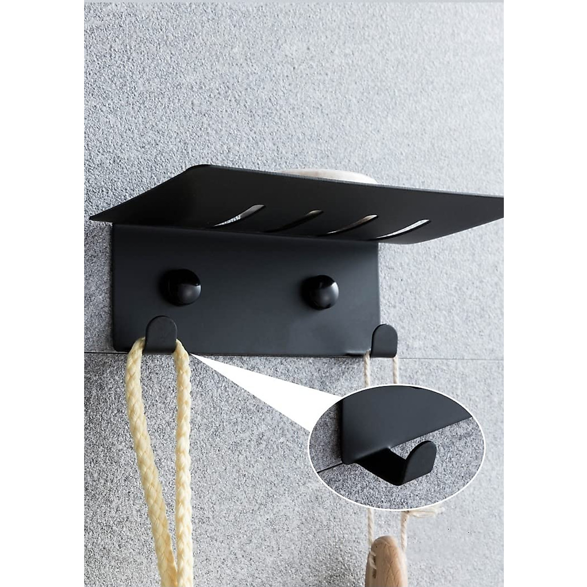 Soap Dish Holder, 2 Pack Stainless Steel Bathroom Soap Dishes Holders for Shower Wall, Bar Soap Saver Tray with Drain for Bathroom Kitchen, 2 Installation Ways (Black)