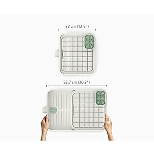 Joseph Joseph 85071 Extend Expandable Dish Drying Rack and Drainboard Set Foldaway Integrated Spout Drainer Removable Steel Rack and Cutlery Holder, White,White/Green - Plastic